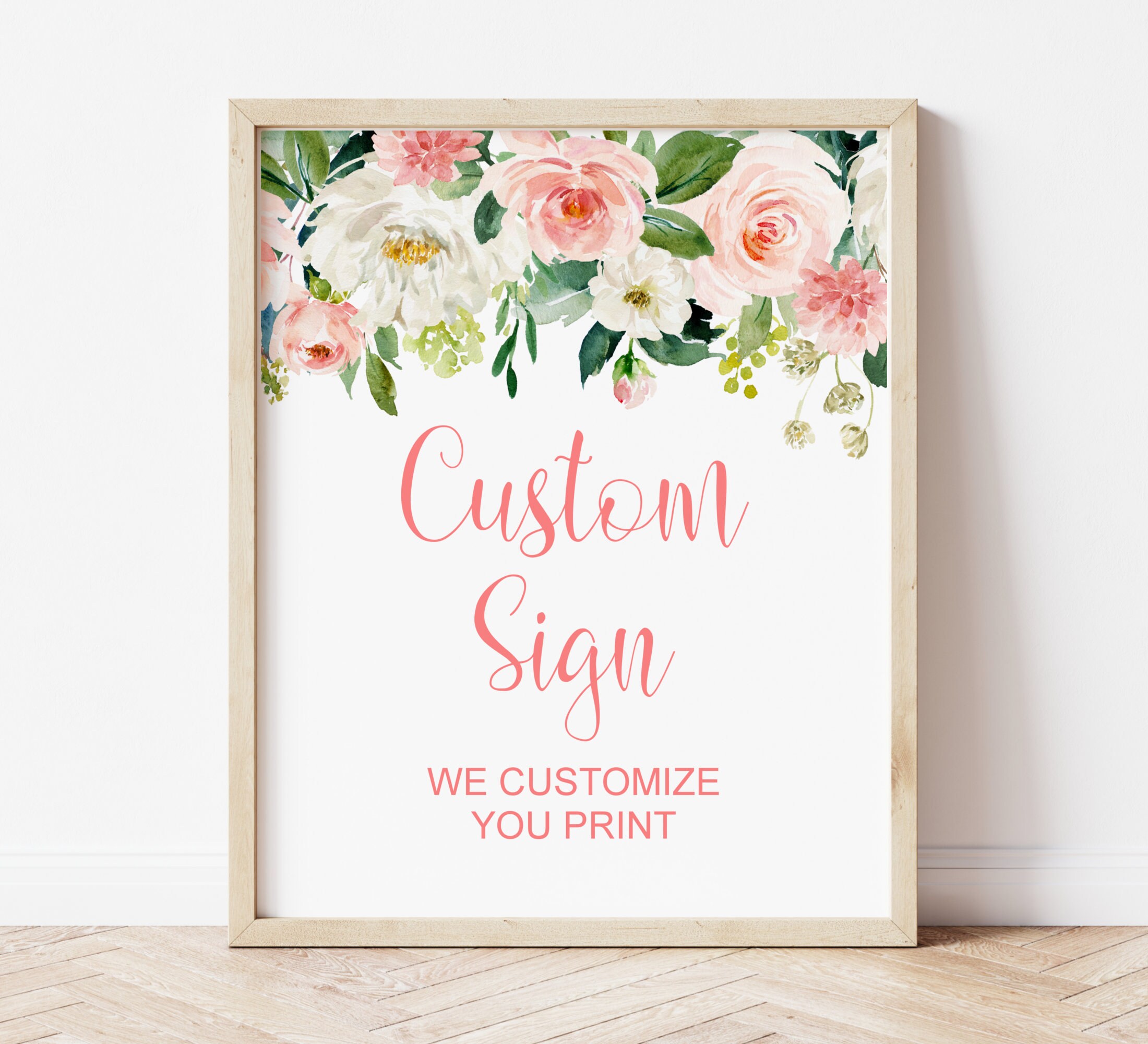 Custom Sign Printable Floral Pink Blush Baby Shower Birthday | Etsy