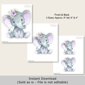 PRINTABLE Elephant Centerpieces Purple Elephant Cake Topper Elephant ...