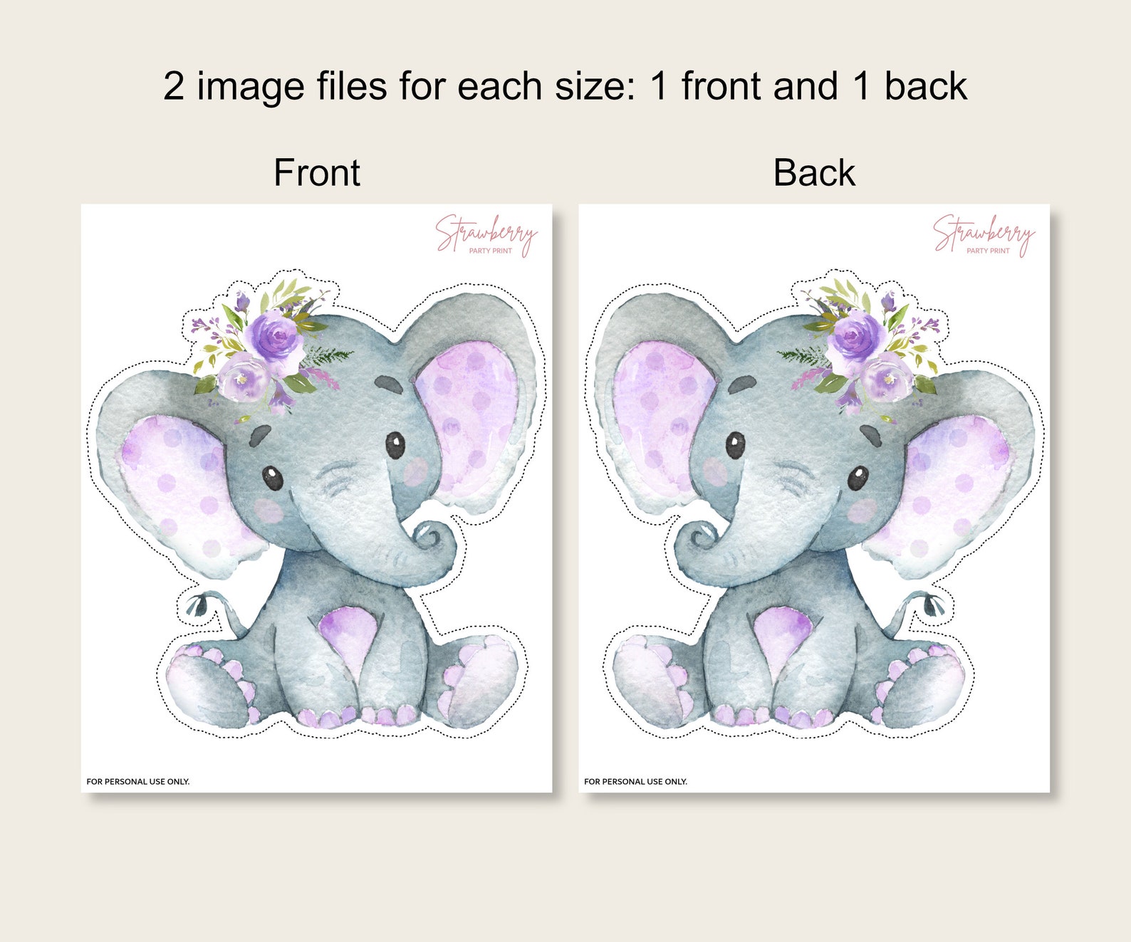 PRINTABLE Elephant Centerpieces Purple Elephant Cake Topper - Etsy