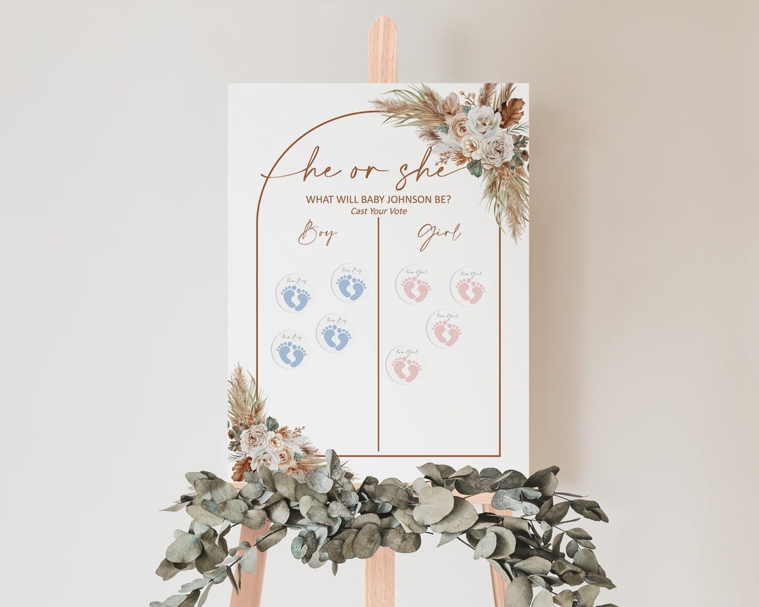 Editable Boho Gender Reveal Voting Board Cast Your Vote Guess Boy or ...