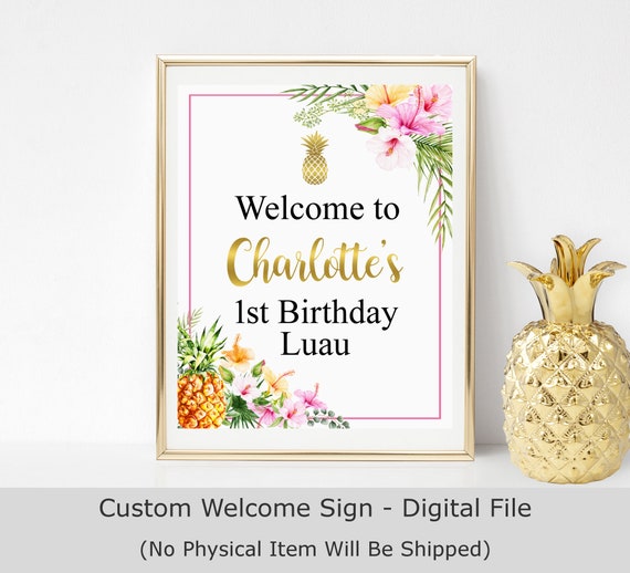 Tropical Birthday Welcome Sign Welcome Poster Hawaii Luau Birthday ...