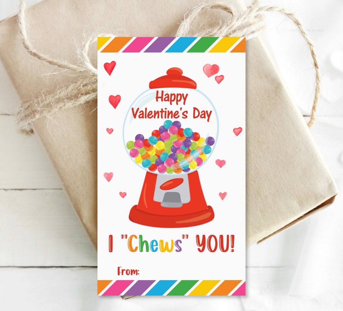 Kids Valentine Tag Bubble Gum Valentines Day Gift Tag I Chews - Etsy