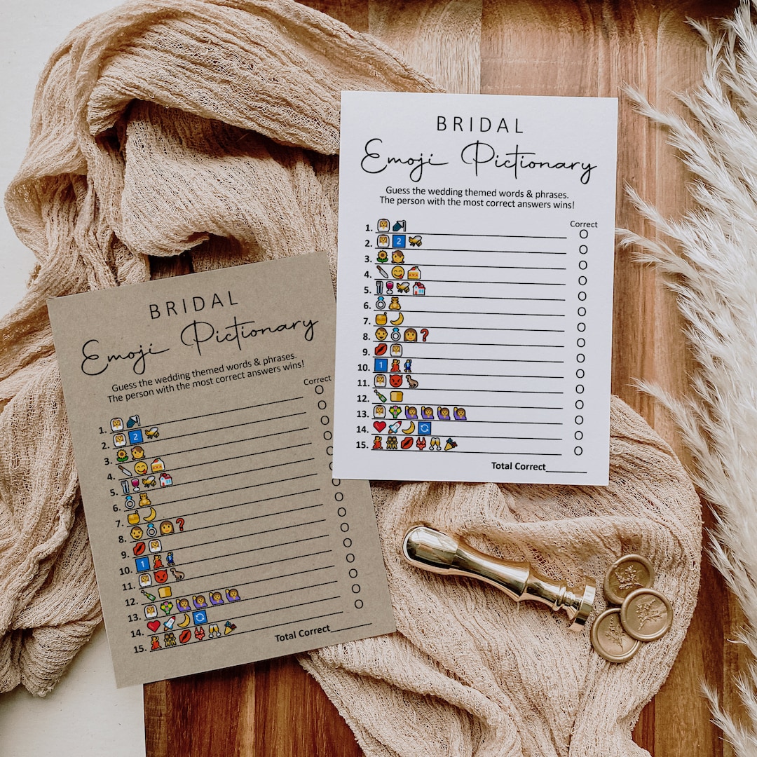 Bridal Emoji Pictionary Game Minimalist Bridal Shower Game Kraft Rustic ...