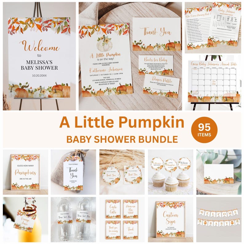 Editable Boho Little Pumpkin Baby Shower Bundle – Fall Invitation ...