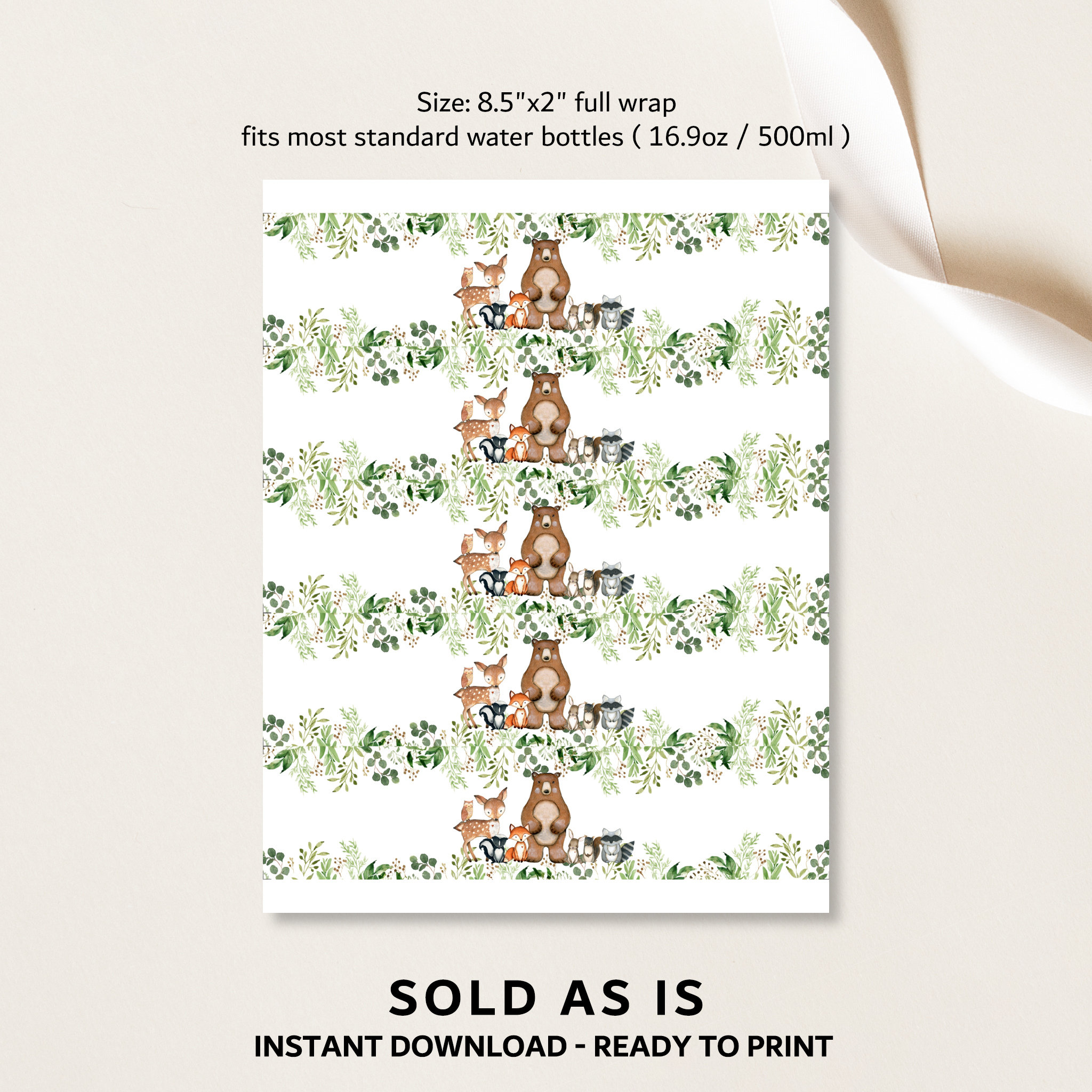 Woodland Animals Water Bottle Labels Greenery Woodland Baby Shower ...