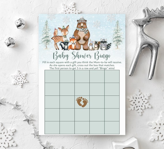 Woodland Baby Shower Bingo Game Winter Woodland Animals Forest Animal ...