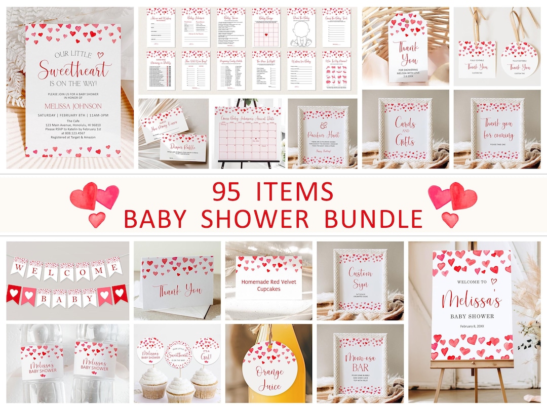 Editable Valentine's Day Baby Shower Little Sweetheart Baby Shower ...