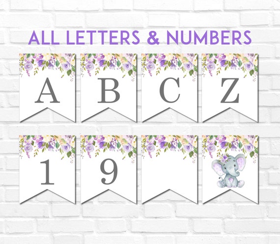 Elephant Printable Banner Alphabet A-Z & Numbers Birthday Baby Shower ...
