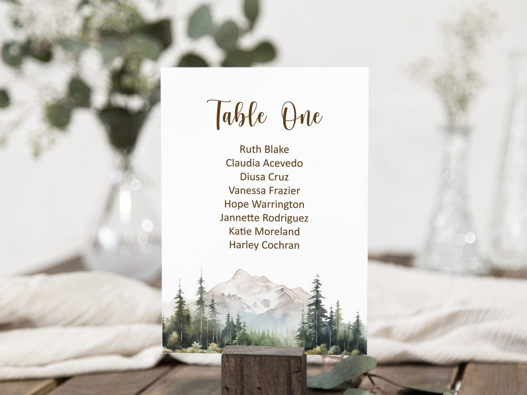 Editable Forest Mountain Seating Chart Card Table Number Card Template ...