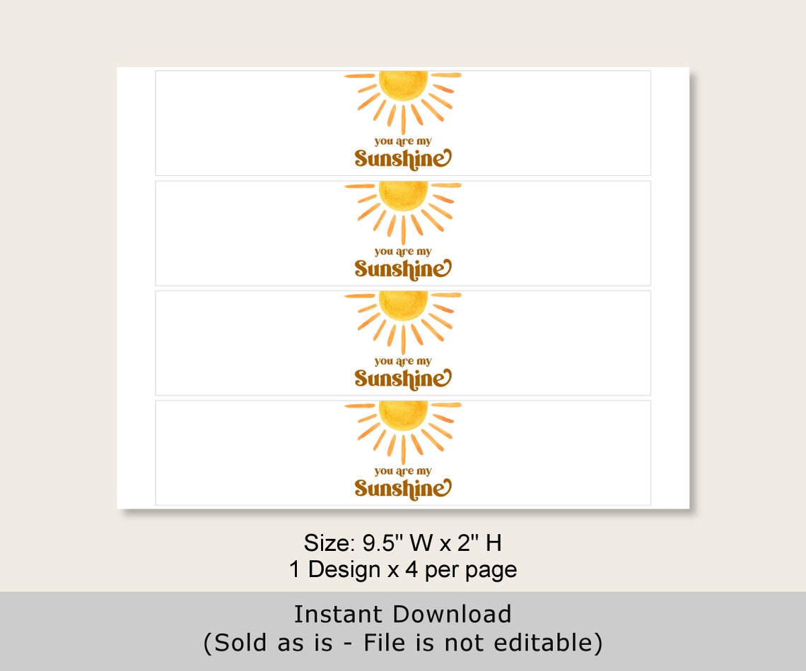 Sun Water Bottle Label Sun Baby Shower You Are My Sunshine - Etsy
