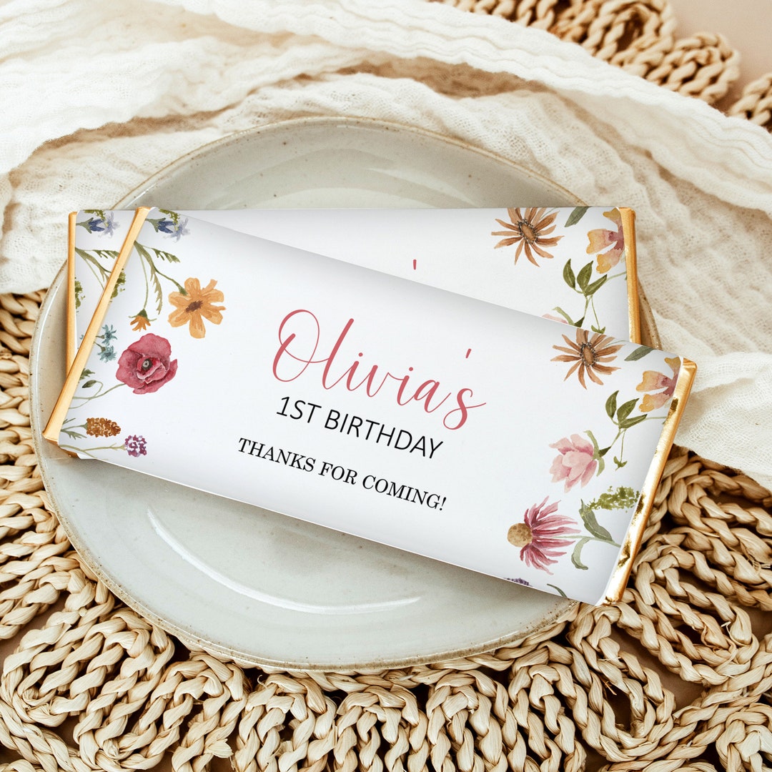 Editable Wildflower Candy Bar Wrapper Chocolate Label Girl Birthday ...