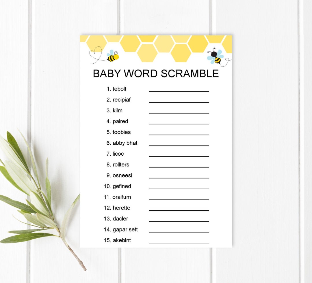 Baby Word Scramble Game Bumble Bee Baby Shower Game Printable Mommy to ...