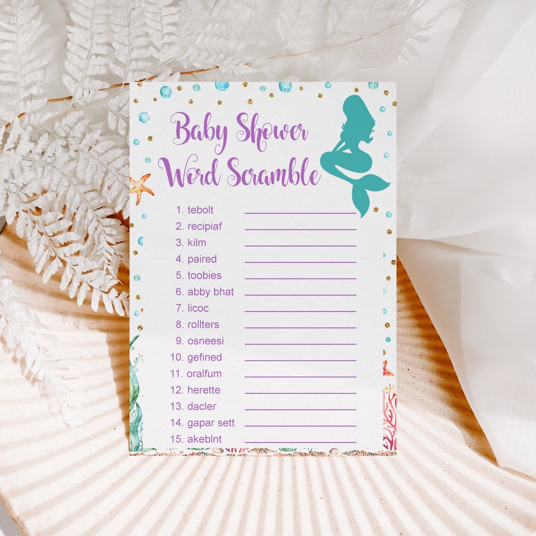Mermaid Baby Shower Word Scramble Mermaid Baby Shower Scramble Game ...