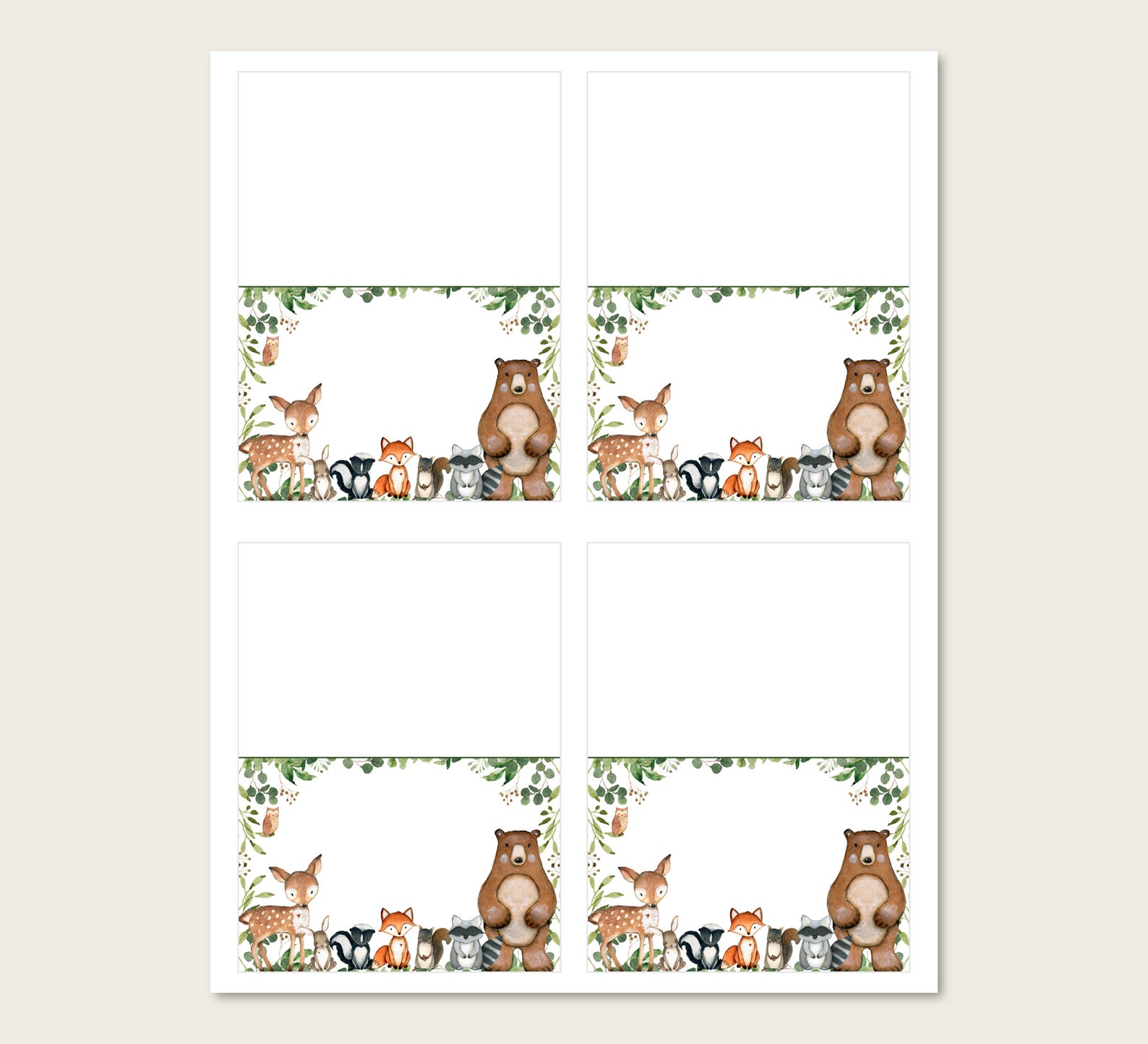 Woodland Editable Place Cards Food Labels Tent Cards Woodland - Etsy
