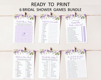 Purple Bridal Shower Games Bundle Printable Lavender Floral Bridal ...