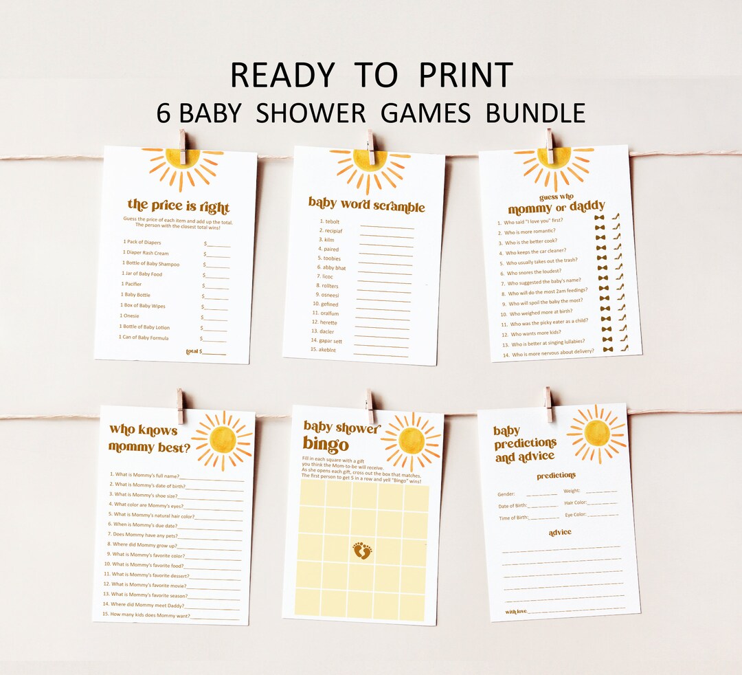 Sun Baby Shower Games Bundle Here Comes the Son Boho Retro You Are My ...