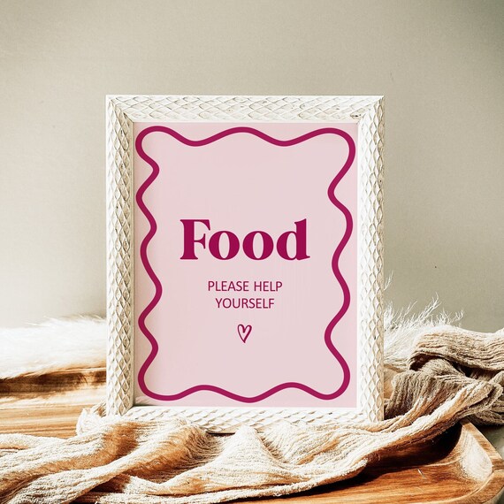 Food Table Sign Pink and Red Bridal Shower Retro Bridal Shower Buffet ...