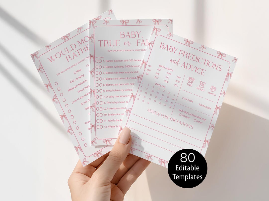 Editable Girl Baby Shower Games, Pink Bow Baby Shower Game Bundle ...