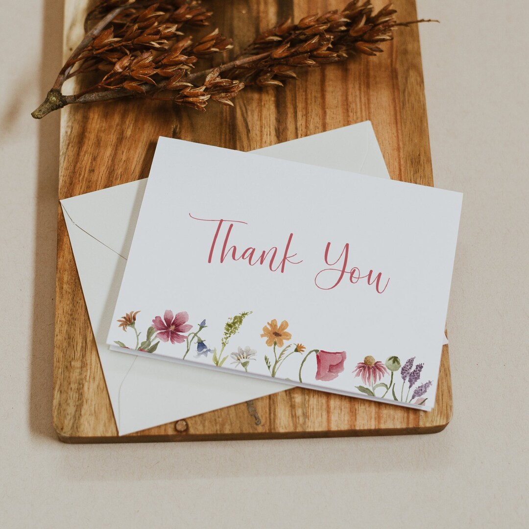 Wildflower Thank You Card Floral Thank You Card Printable File 0123 - Etsy