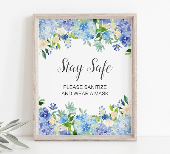 Please Wear A Mask Sign Sanitize Sign Stay Safe Sign Printable Blue ...