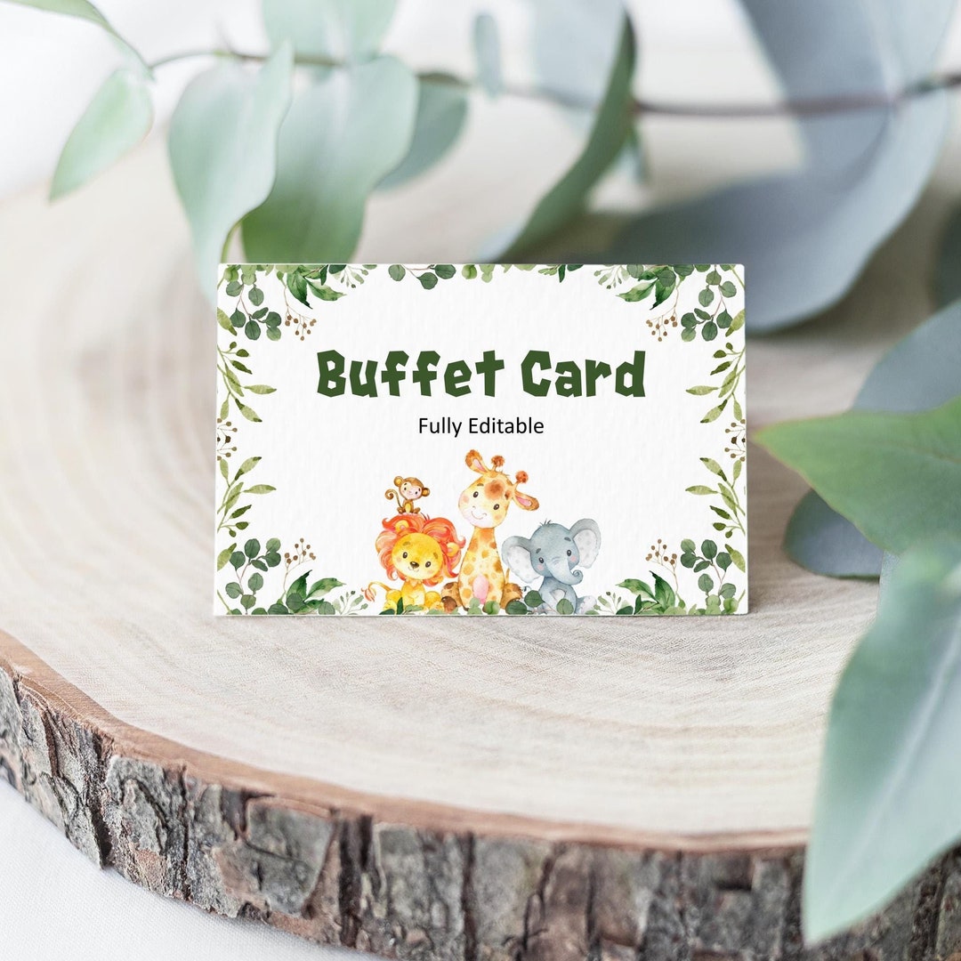 Safari Jungle Animals Editable Buffet Food Card Food Label Table Tent ...