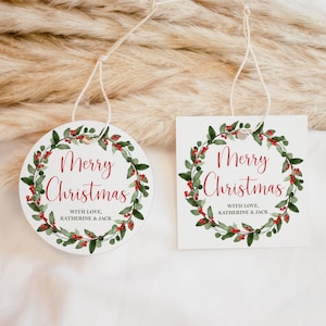Editable Christmas Gift Tags Stickers Round Labels Holiday Favor Tag ...