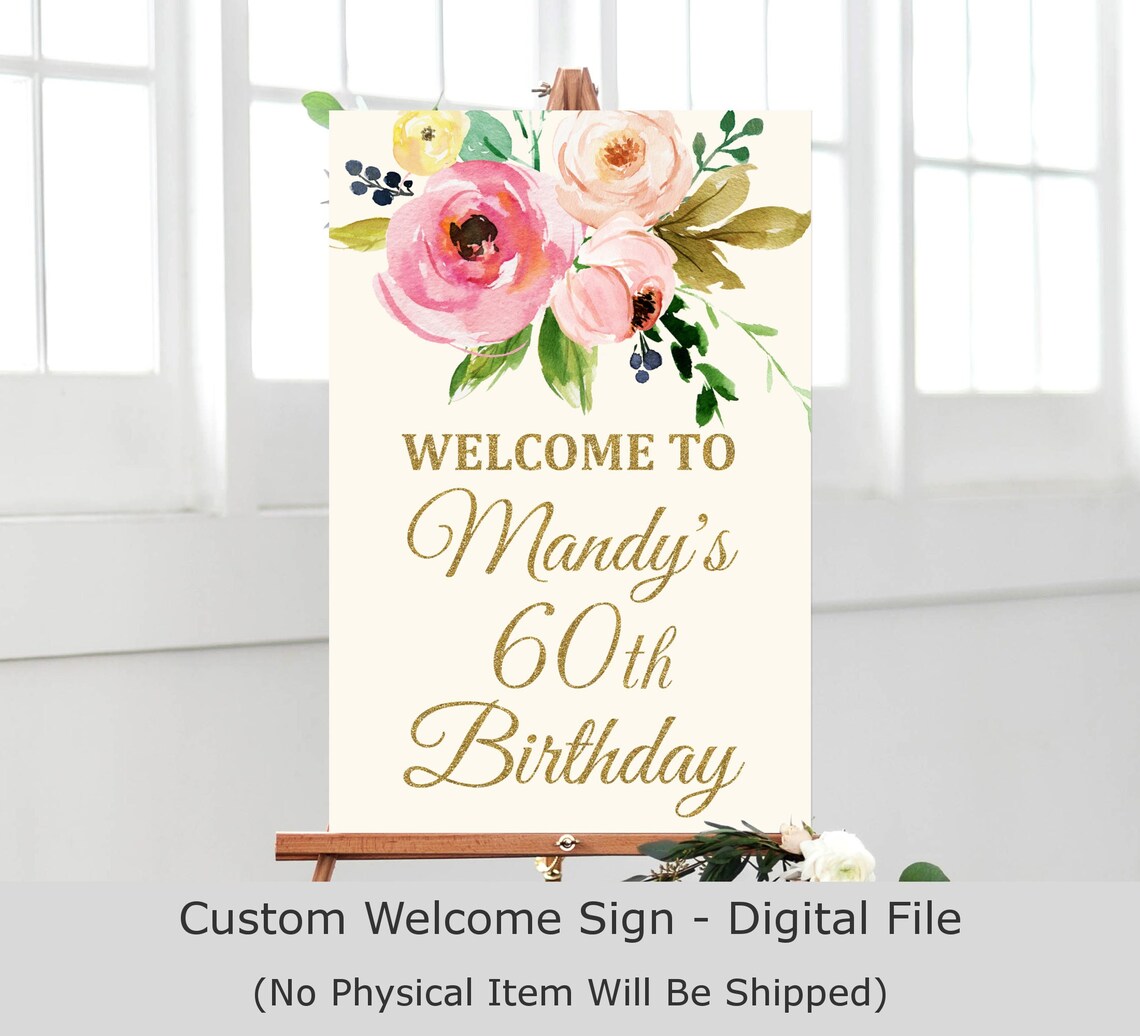 Floral Birthday Welcome Sign Poster Printable Women Birthday - Etsy