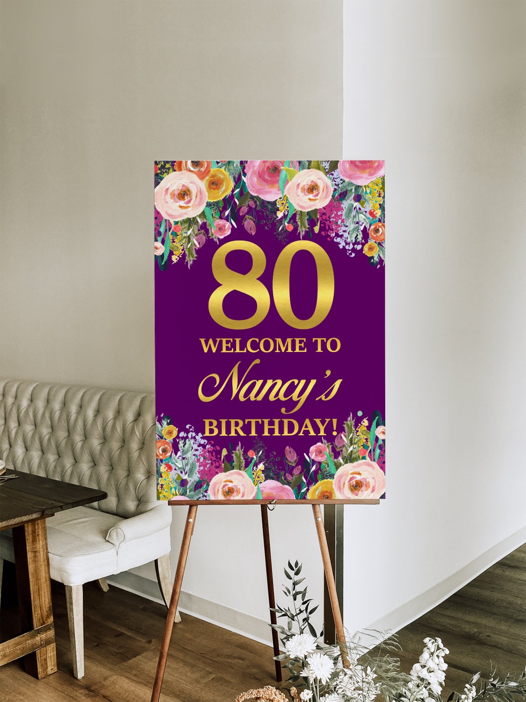 CUSTOM 80th Welcome Sign Printable Women Birthday Welcome Sign ...