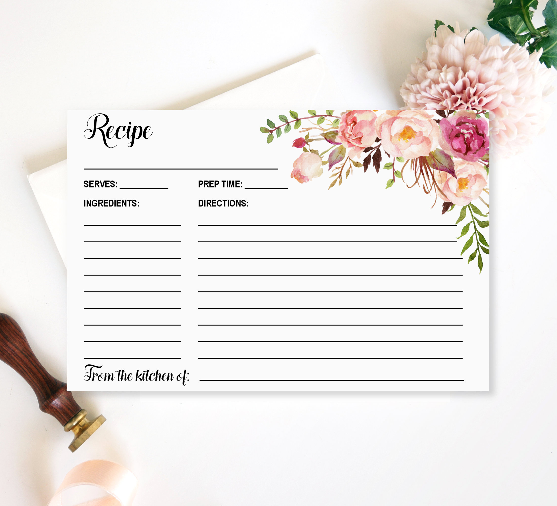 Pink Floral Recipe Cards Printable Boho Bridal Shower Recipe | Etsy