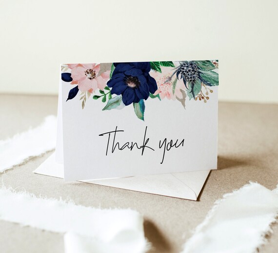 Thank You Cards Template Folded Thank You Note Cards Printable Navy ...