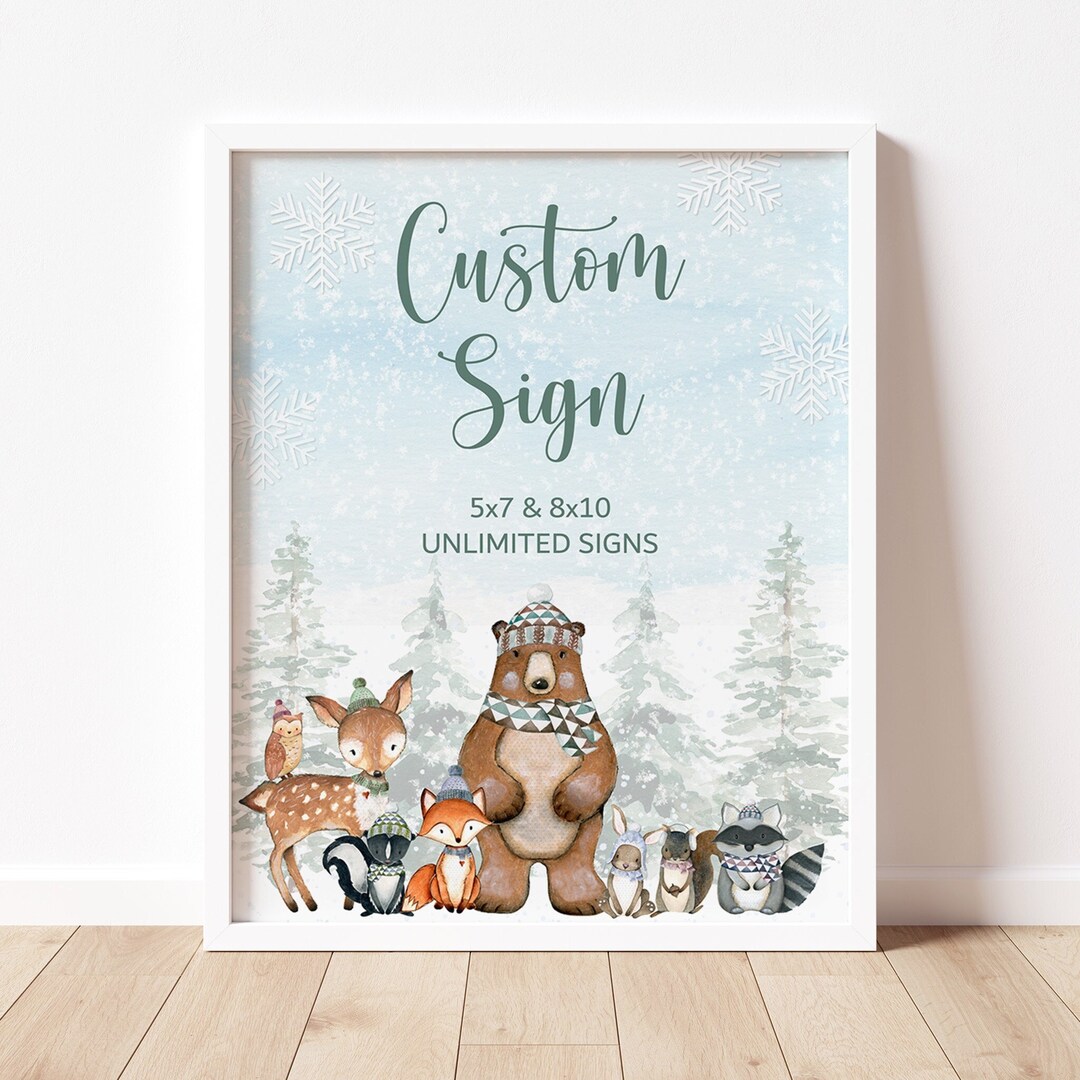 Editable Winter Woodland Animals Sign Template Printable Corjl 0119 - Etsy