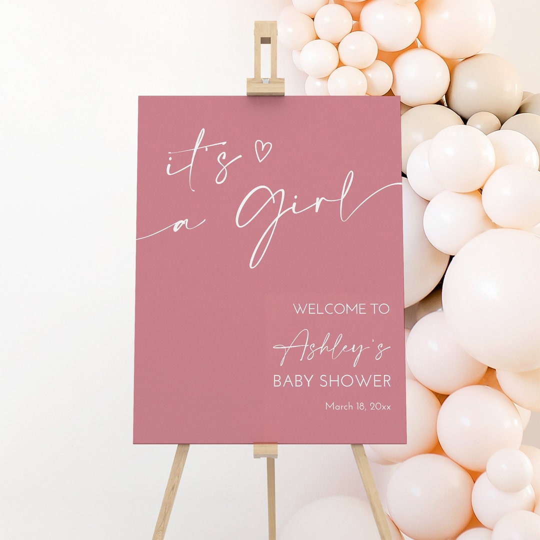 Editable Girl Baby Shower Welcome Sign Template Pink Baby Shower ...