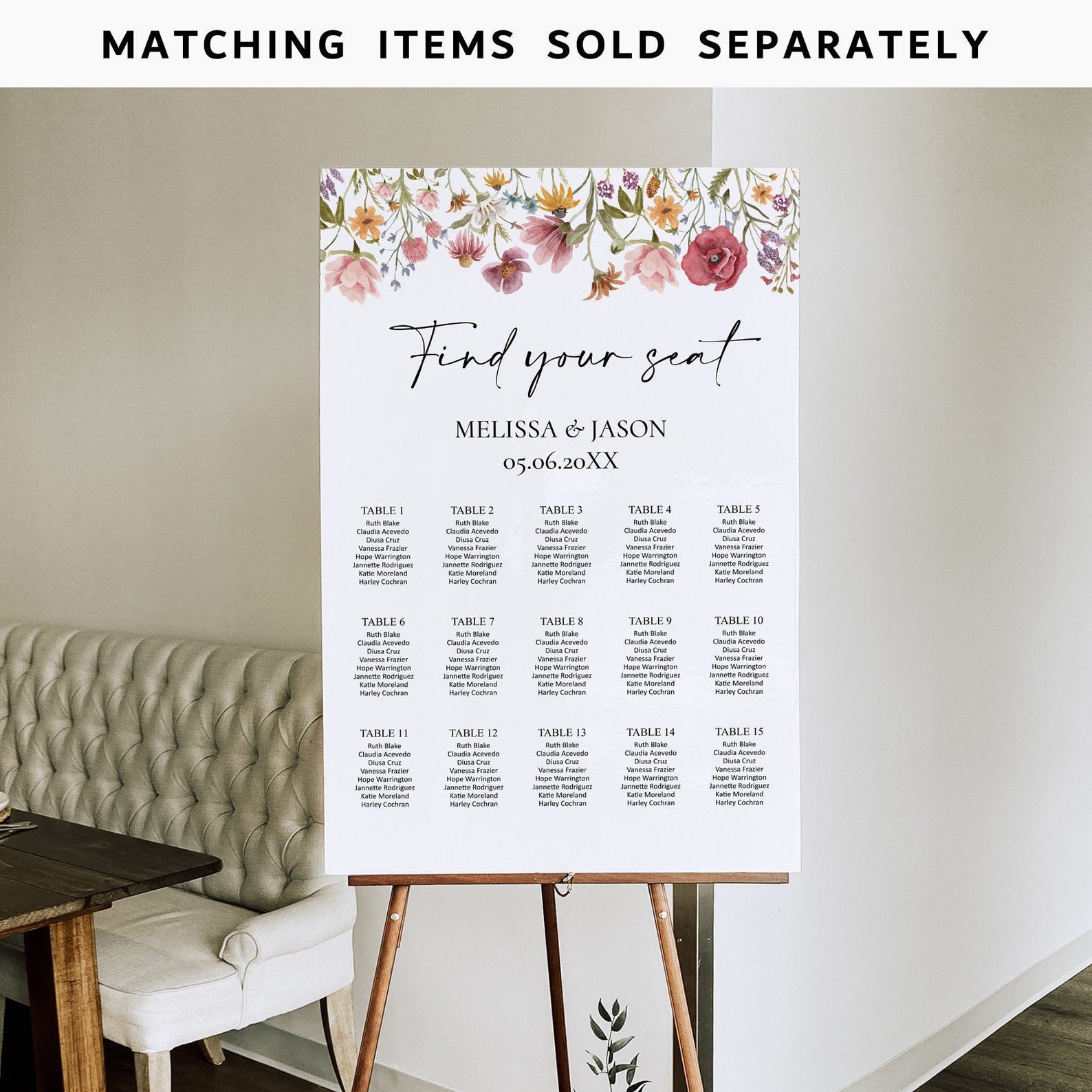 Editable Wildflower Table Number Card Template Floral Wedding Seating ...