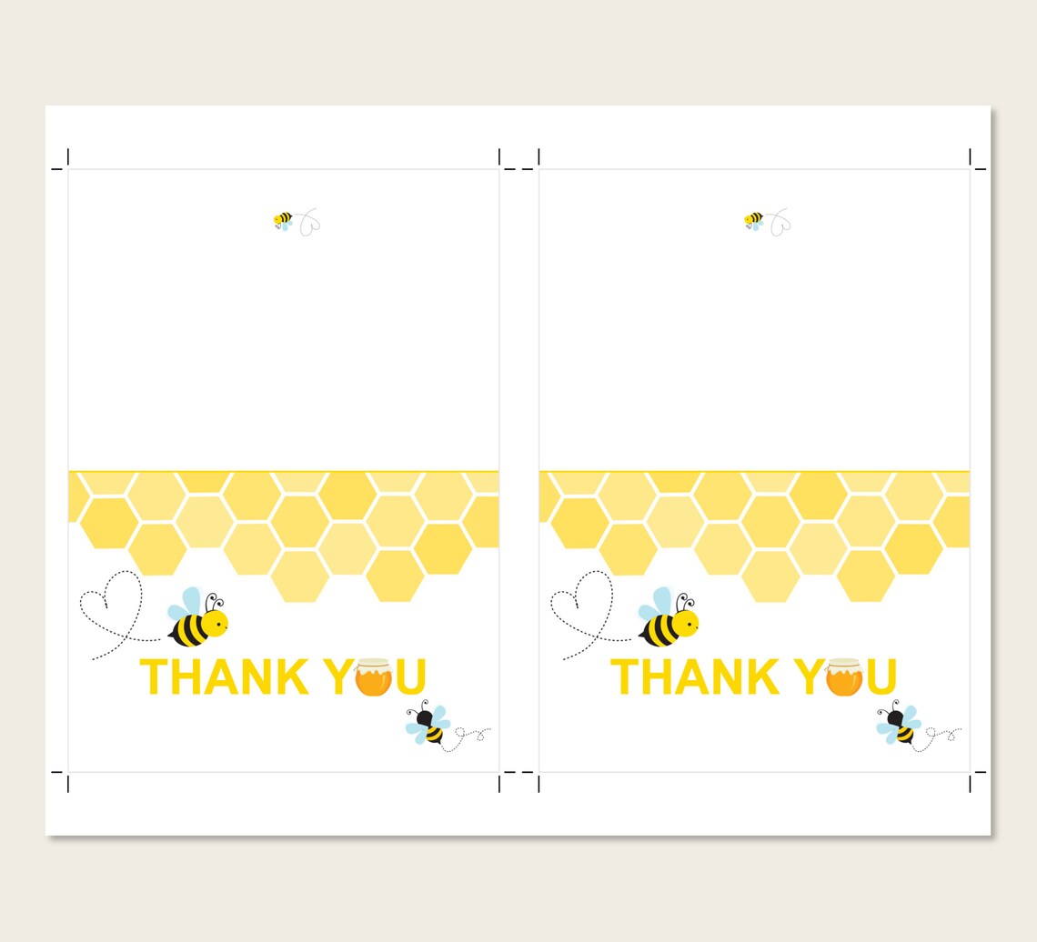 Bee Thank You Card Template Printable Thank You Card Folded | Etsy