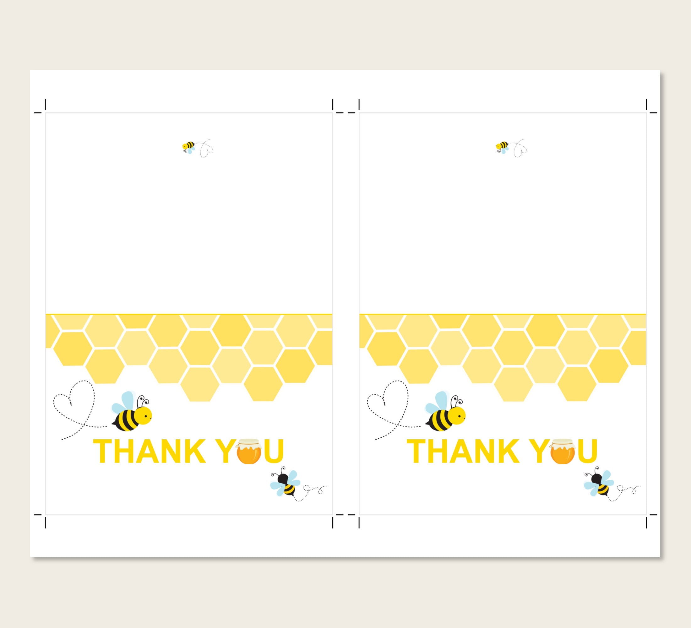 Bee Thank You Card Template Printable Thank You Card Folded | Etsy