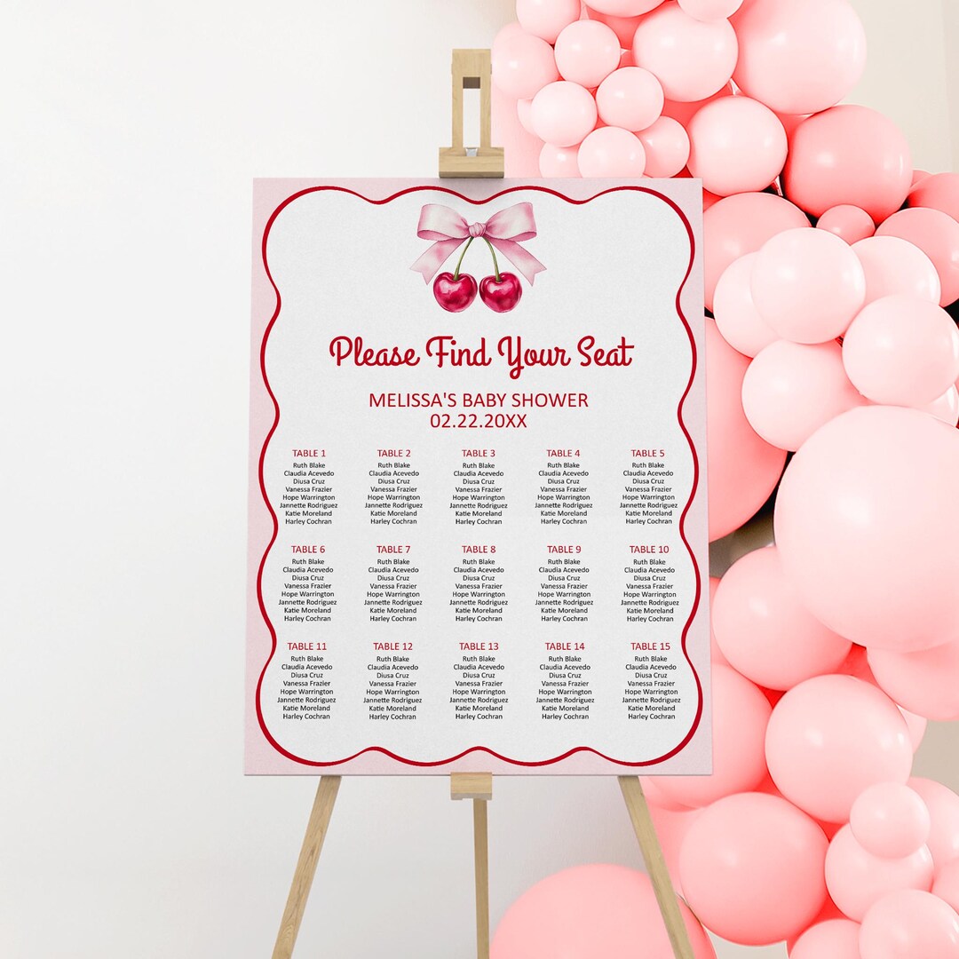 Editable Pink Bow Cherry Seating Chart Template She's the Cherry on Top ...