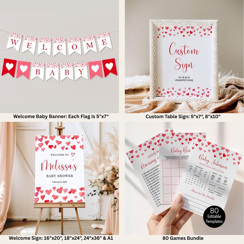 Editable Valentine's Day Baby Shower Little Sweetheart Baby Shower ...