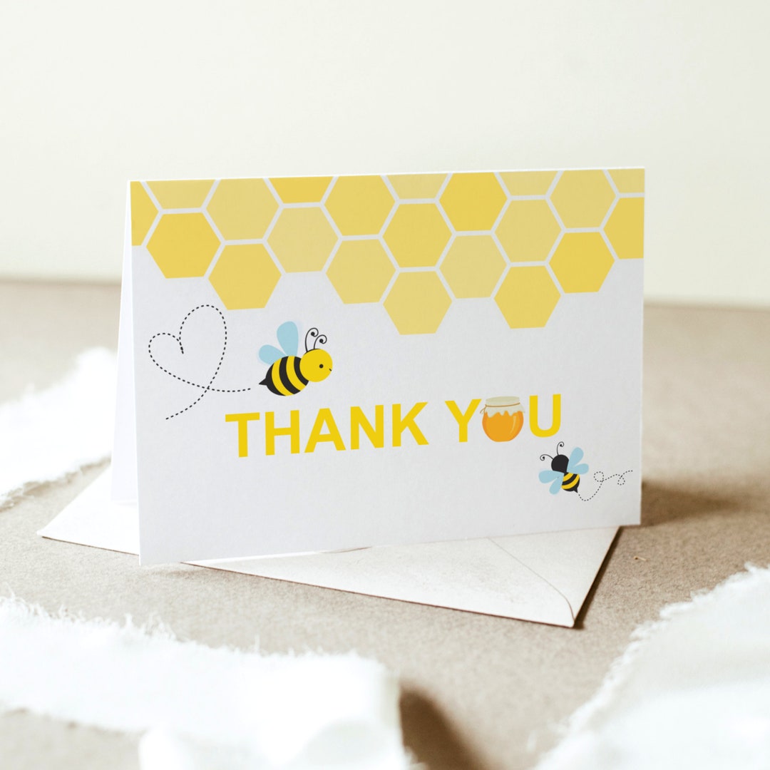 Bee Thank You Card Template Printable Thank You Card Folded Thank You ...