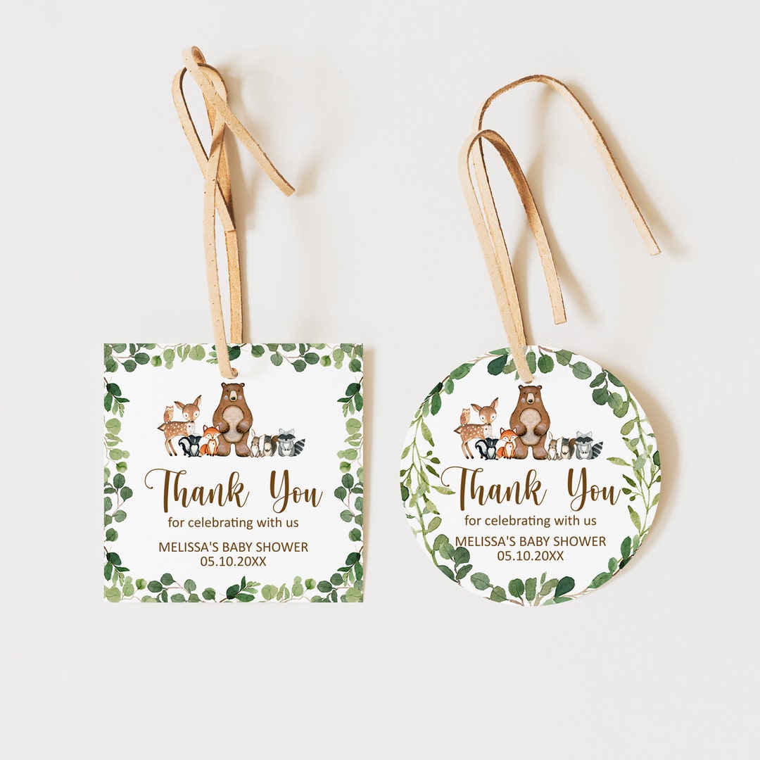 Editable Woodland Animals Thank You Tags Stickers Greenery Woodland ...
