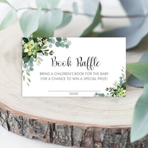 Book Raffle Tickets & Sign Succulent Greenery Baby Shower Game ...
