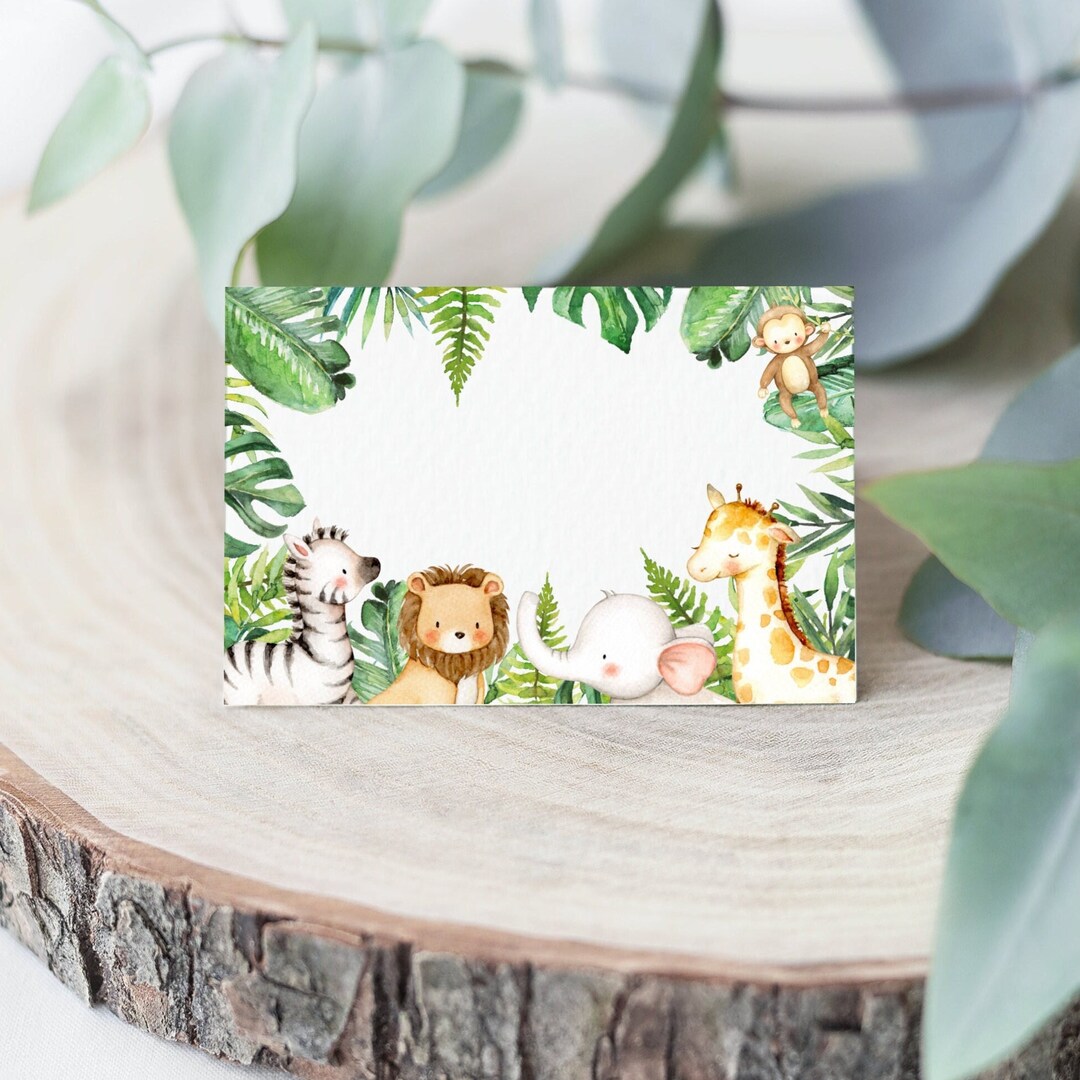 Jungle Safari Animals Place Cards Editable Tent Cards Food Labels Table ...