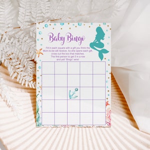 Mermaid Baby Shower Bingo Game Cards Mermaid Bingo Under the Sea Baby ...