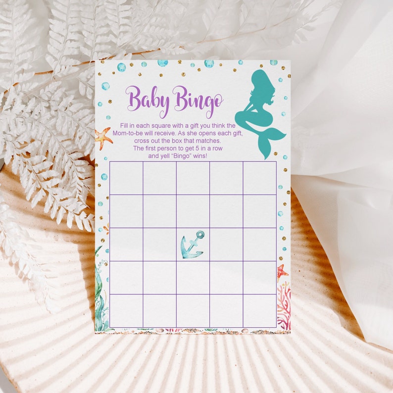 Mermaid Baby Shower Bingo Game Cards Mermaid Bingo Under the Sea Baby ...