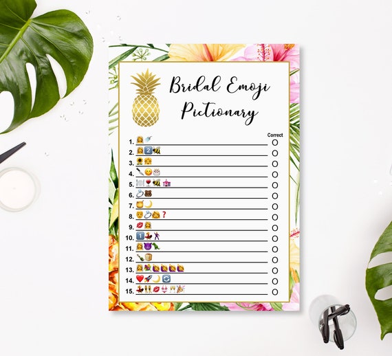 Emoji Pictionary Game Bridal Shower Game Printable Tropical Bridal ...