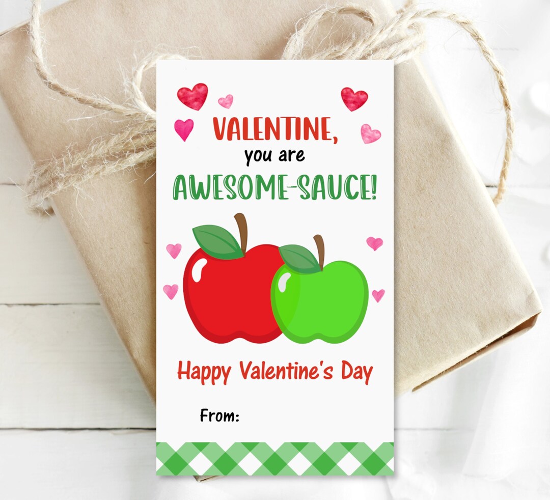 Kids Valentine Tag Applesauce Valentines Day Gift Tag Valentine Gifts ...
