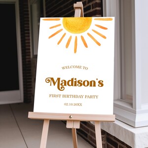 Editable Sun Birthday Welcome Sign First Trip Around the Sun Retro Boho ...