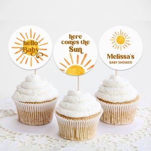 Editable Sun Baby Shower Cupcake Toppers Boho Sunshine Party, Corjl ...
