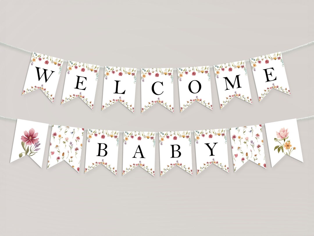 Editable Wildflower Baby Shower Banner Baby in Bloom Colorful Floral ...
