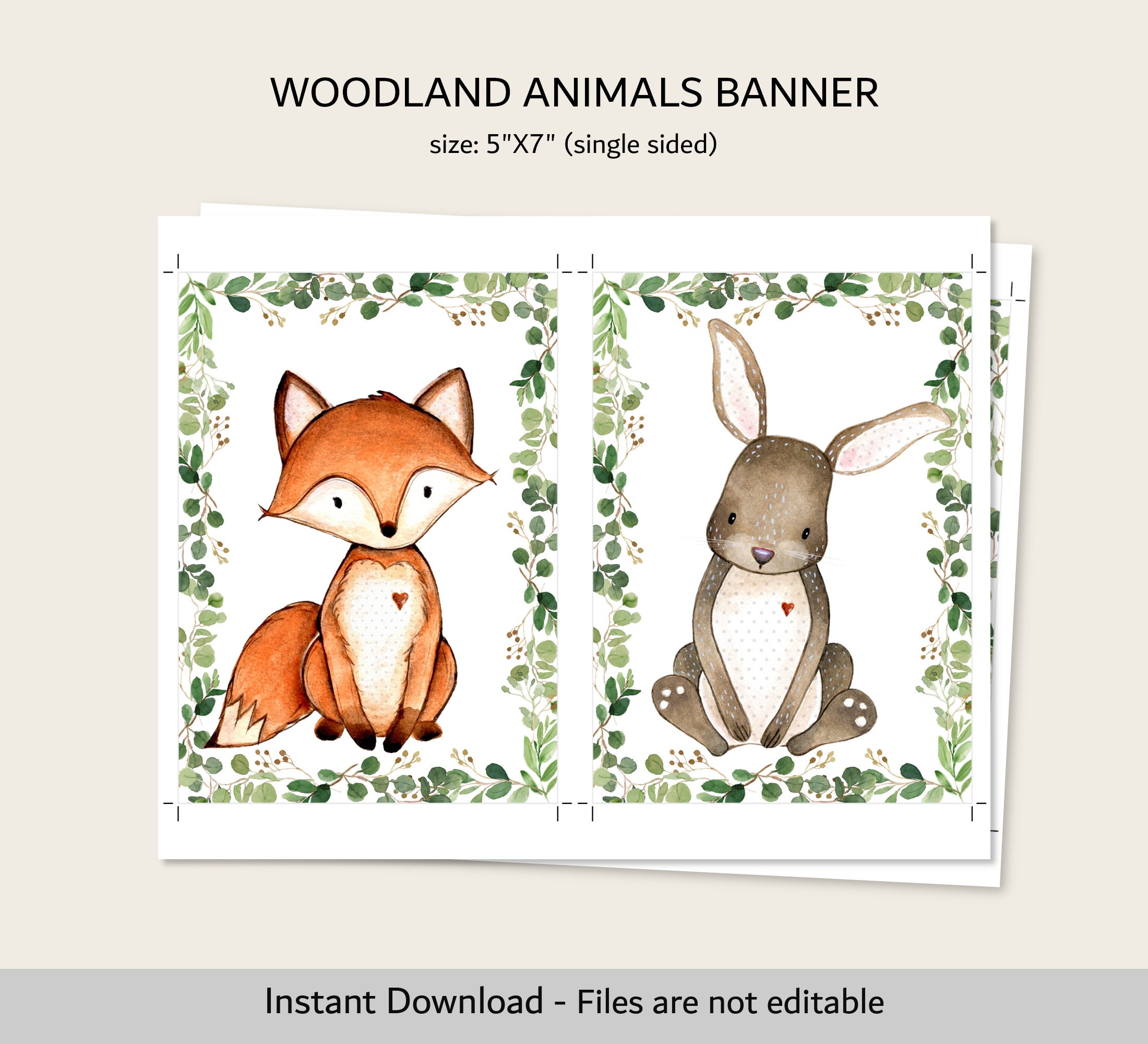 PRINTABLE Woodland Animals Banner Greenery Woodland Baby Shower Banner ...