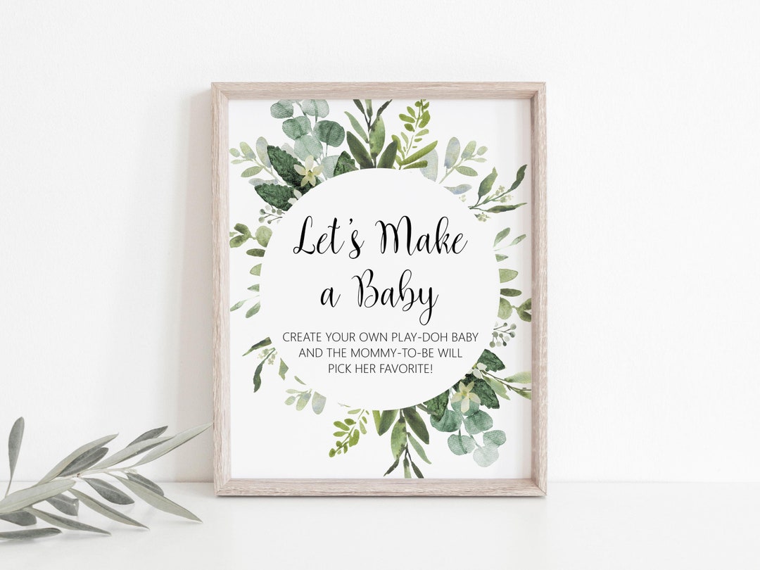 Make a Play Dough Baby Game Sign Succulent Greenery Baby Shower Game ...